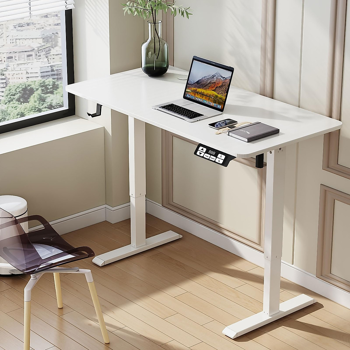 RRTECHFORU Electric Standing Desk, Adjustable Height Stand up Desk, Sit Stand Home Office Desk with Splice Board (White, 48")