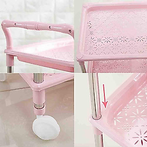 YGCBL Multifunction Portable Hand Trucks,Trolleyserving Trolley Cart Abs Plastic Universal Wheel 4 Tier Drain Moisture Lightweight Armrest Balcony, Load 18 Kg, 3 Colors,Beige