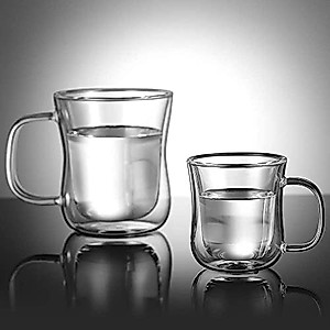 ecooe Espresso Cups 4 Oz Double Walled Glasses Coffee Mugs Set of 2, Clear Glass Coffee Cups with Handle, Insulated Coffee Mug Borosilicate Heat Resistant Double Wall Glass Espresso Coffee Cups