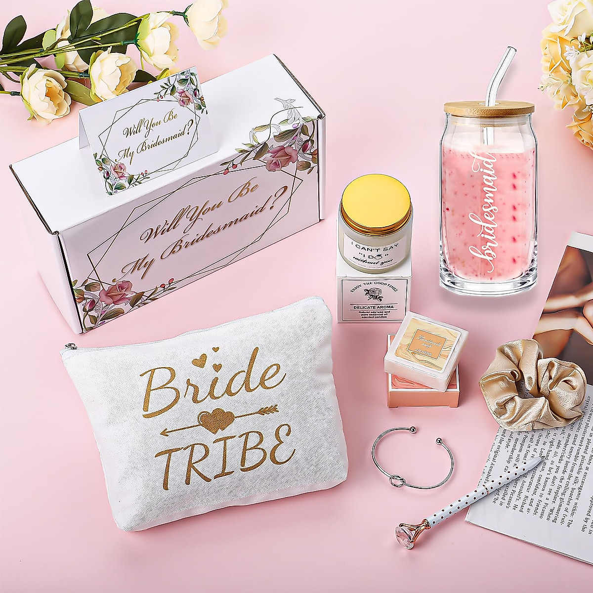 DHQH Bridesmaid Proposal Gifts Bridesmaid Stainless Steel Wine Tumbler Will You Be My Bridesmaid Gift for Bridesmaid Wedding Engagement Gift Rose Spa Gifts Bachelorette Party Gift…