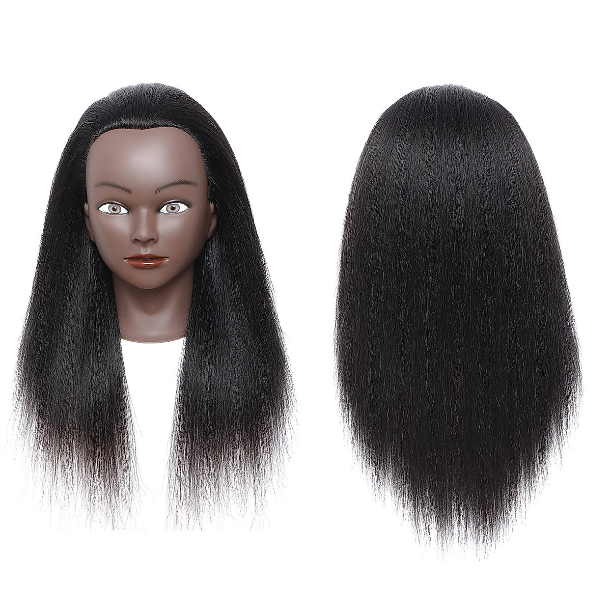 Mannequin Head with Human Hair for Braiding 100% Real Hair Mannequin Head Cosmetology with Hair Doll head for Hair Styling Free Table Mannequin Stand(14")