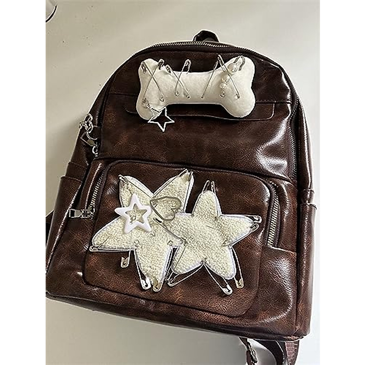 JHTPSLR Y2K Gothic Backpack Vintage Aesthetic PU Leather Backpack Y2K Gothic Accessories Backpack Grunge Y2K Backpack Trendy Backpack (Retro Brown)