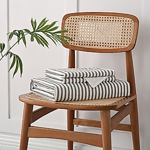 JELLYMONI 100% Natural Cotton 3pcs Striped Duvet Cover Sets,White Duvet Cover with Grey Stripes Pattern Printed AB Side Comforter Cover,with Zipper Closure & Corner Ties(King Size)