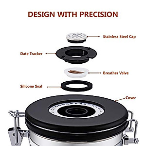 Magicafé Airtight Coffee Container Canister - CO2 Valve Coffee Container with Scoop for Ground Coffee Beans Storage Medium 16oz