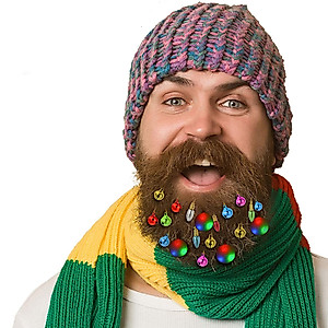 26 Pieces Light Up Beard Ornaments, 4 Pieces Beard Lights Beard Bauble Ornaments, 12 Pieces Sounding Bells,10 Pieces Colorful Water Drop Facial Hair Baubles, Christmas New Year Festival Gift