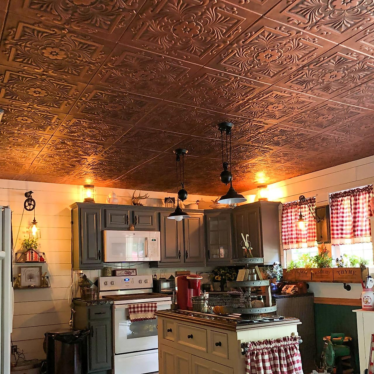 A La Maison Ceilings R14 Victorian Pre-Painted Foam Glue-up Ceiling Tile (129.6 sq. ft./Case), Pack of 48, Antique Copper Orange