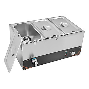 DULNICE Commercial Food Warmer,Electric 1/3GN*3 Pans Bain Marie Stainless Steel Steam Table Container with Temperature Control Buffet Warmer Soup Warmer for Catering Restaurants 1500W