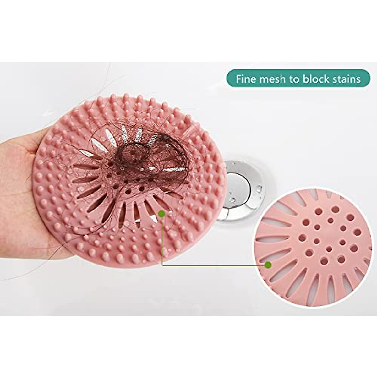 2 Pack Shower Drain Hair Catcher,Durable Shower Drain Cover Protectors Silicone Hair Clog Stopper for Bathroom Bathtub Kitchen Easy to Install and Clean Suit (Pink,Cyan)