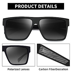 JIM HALO Retro Polarized Sunglasses Men Women Flat Top Square UV400 Glasses for Driving Fishing Hiking Golfing (Black Frame/Polarized Gradient Grey Lens)