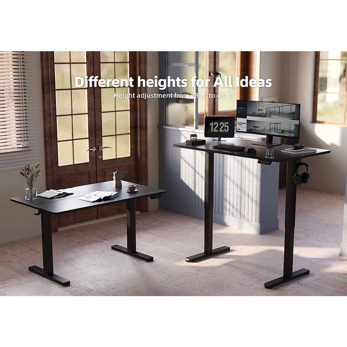 YDN Electric Standing Desk, Adjustable Height Stand up Desk, 63x24 Inches Sit Stand Home Office Desk with Splice Board,Black Top