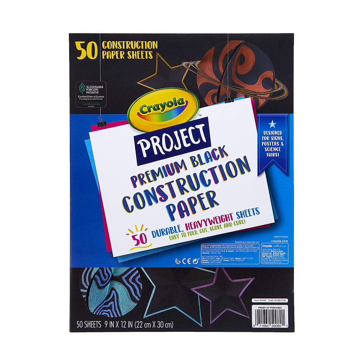 Crayola Black Construction Paper, Premium Art Supplies, Standard Size, 50 Count