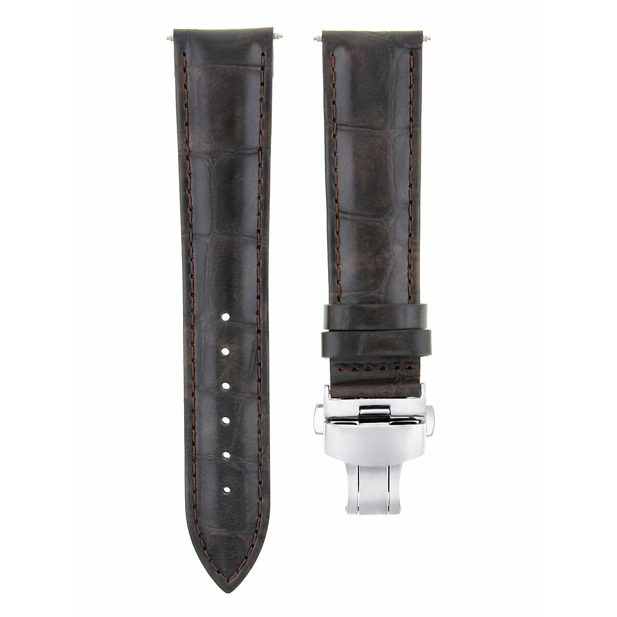 Ewatchparts 18MM LEATHER STRAP BAND COMPATIBLE WITH IWC AQUATIMER BIG PILOT PORTUGUES CLASP DARK BROWN