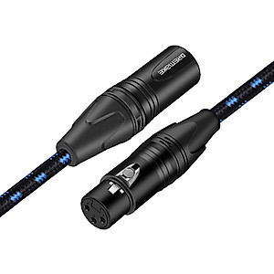 DREMAKE 100FT XLR Mic Cable 3-Pin XLR Male to Female Microphone Audio Cable, Black Blue Tweed Braided Balanced DMX AMP Instrument Patch Cords for Mixing Boards, Speaker Systems, Pro Audio, Preamps