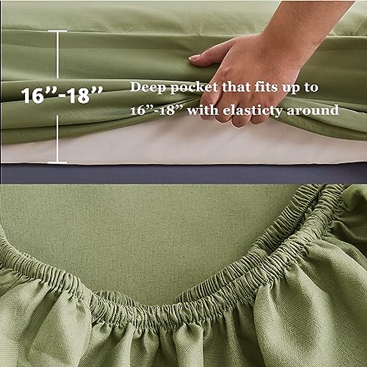 WURUIBO Green Queen Comforter Set 7 Piece Bed in a Bag,Tufted Shabby Chic Boho Bedding Comforter Sets,Soft Microfiber Textured Complete Bedding Set for All Season (Green,Queen)