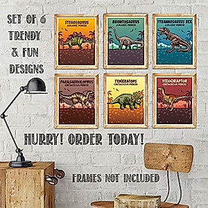 Dinosaurs - Set of Six Prints - 8x10 Unframed Art Prints - Makes a Great Gift Under $20 for Jurassic Boy's Room Wall Decor