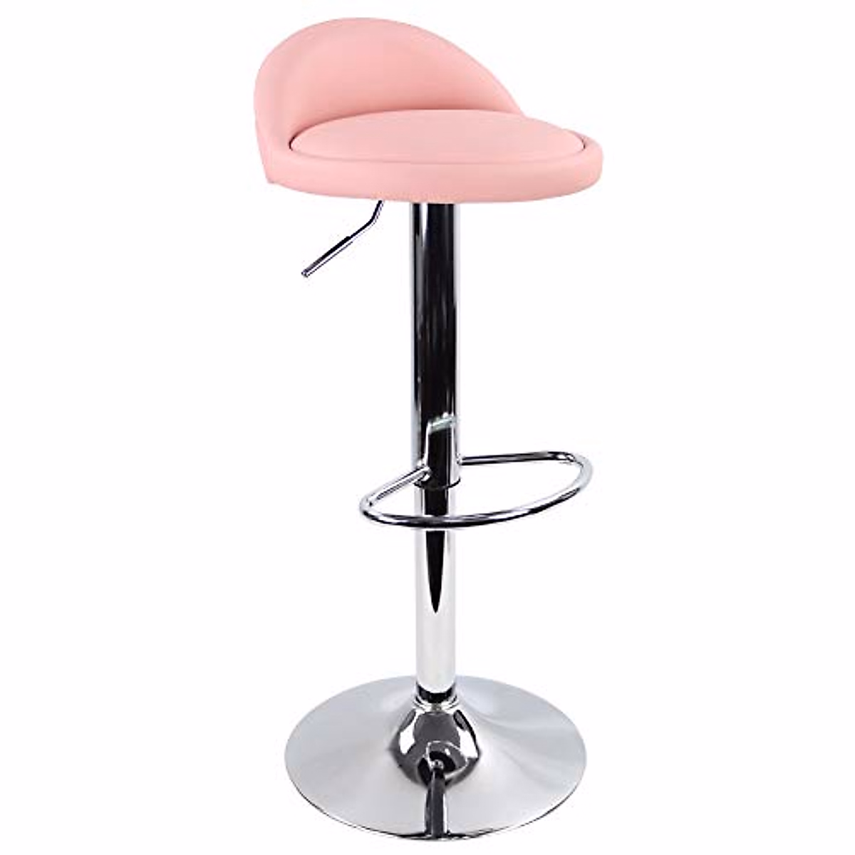 KKTONER PU Leather Round Bar Stool with Back Rest Height Adjustable Swivel Pub Chair Home Kitchen Bar stools Backless Stool with Footrest (Pink)