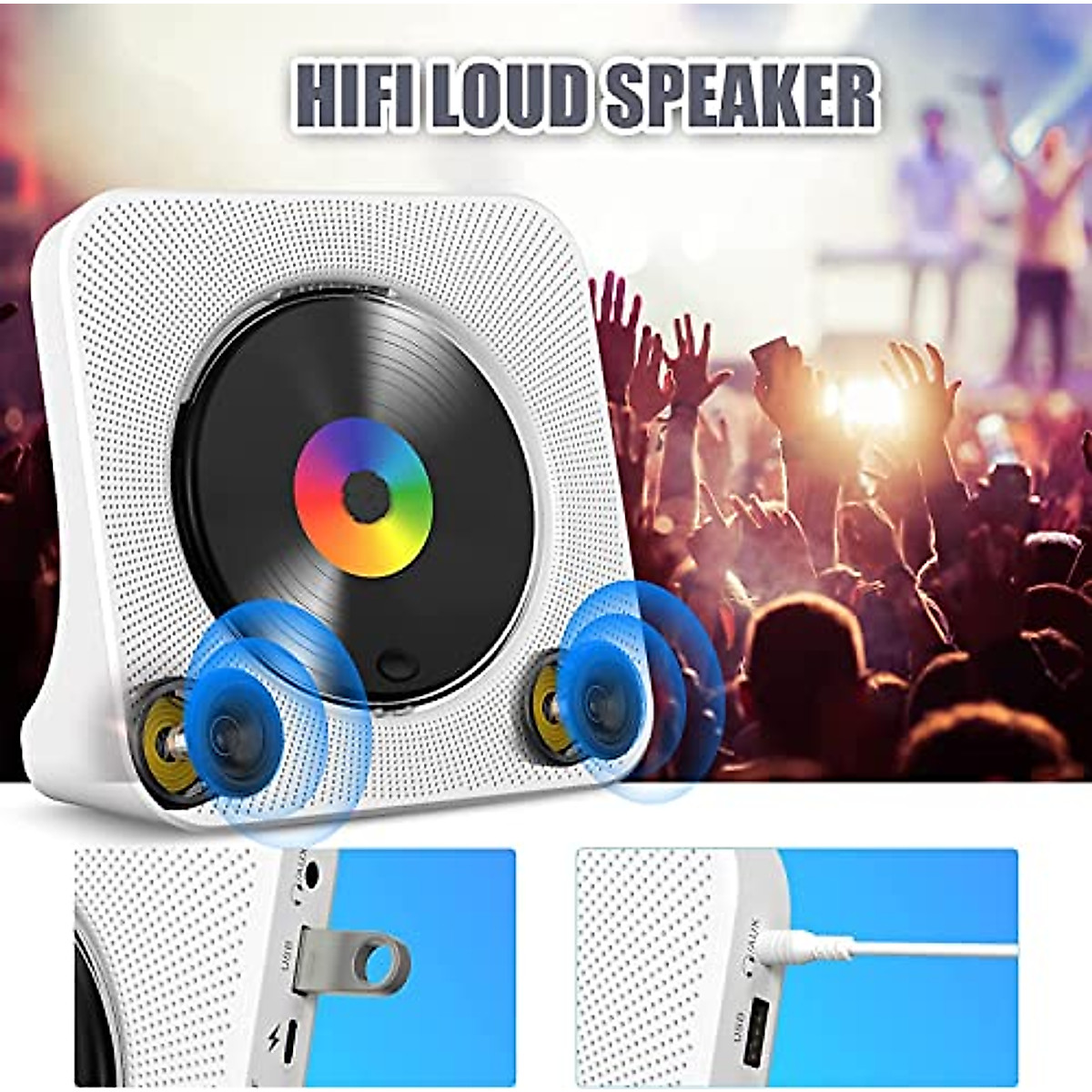 Gueray CD Player Portable Bluetooth Desktop CD Player for Home CD Player with Timer Built-in HiFi Speakers with LCD Screen Display Home Audio Boombox FM Radio USB Type-c MP3 Music Player