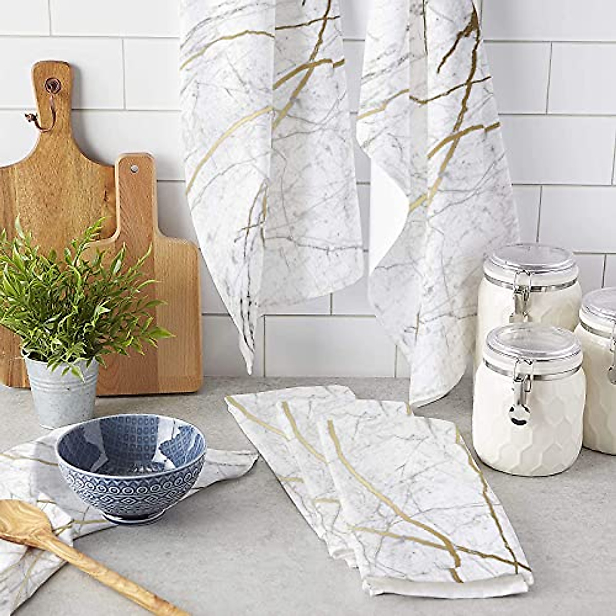 Marble Gold Kitchen Towels,White Grey Gray Modern Absorbent Elegant Microfiber Kitchen Dish Hand Tea Bath Towel,Little Black Textured Quick Dry Cleaning Cloth Dishclothes Decorative Sets (1-PC,18x28)