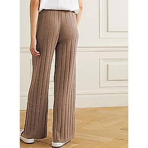 Acelitt Women Casual Ribbed Knit Pants Elastic High Waisted Trendy Fall Comfy 2023 Loose Solid Wide Leg Flowy Soft Palazzo Sweater Pants Trousers Brown XL