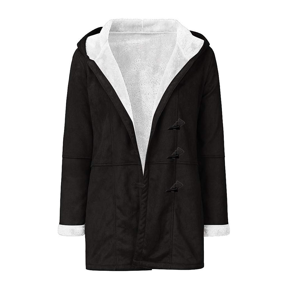 OutTop Trendy Button Down Coats for Women Quilted Fleece Lined Jacket Breasted Plus Size Winter Warm Lapel Parka Outwear (XL, Black)