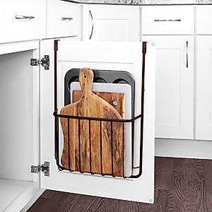 Spectrum Diversified Ashley Board & Bakeware Holder No-Installation Cupboard Cookie Sheet, Cutting Board Organizer for Cabinet, Baking Accessory Storage, Large, Satin Nickel