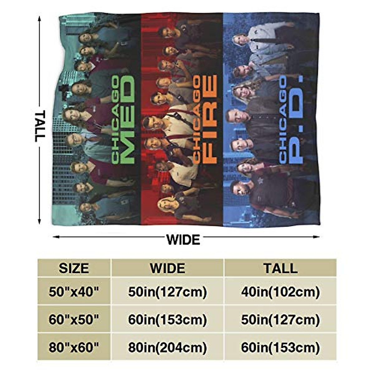 Chicago Pd Blanket Ultra Soft Home Fleece Flannel Blanket All Season Throw Blankets for Sofa,Bed Tapestries Cover 50"x40"