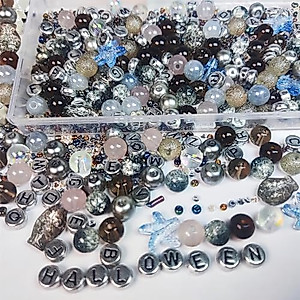 750 Pcs Smoke Gray Glass Beads for Bracelets with 200 Acrylic Letters,Mixed Craft Beads Jewelry Making Kit, Glass Beads Bracelet Making Kit, 8mm Round Cystal Beads with Seed Beads for DIY Working