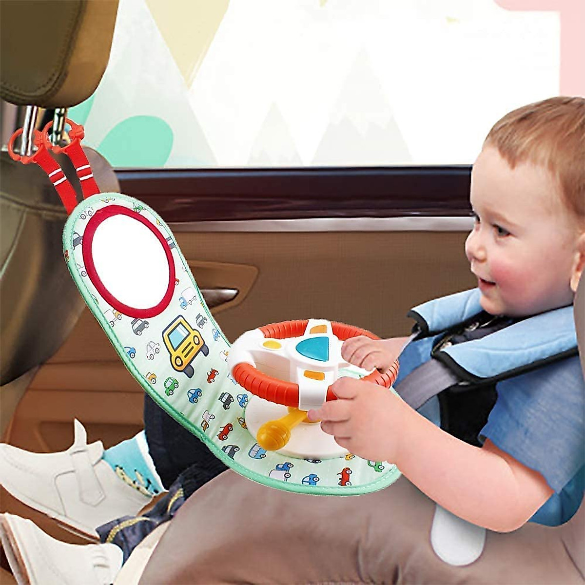 Happytime Musical Car Wheel Baby Toys, in-Car Wheel Musical Activity Play Center for Baby's Travel Companion Entertain and Relax Easier Drive with Sounds and Lights
