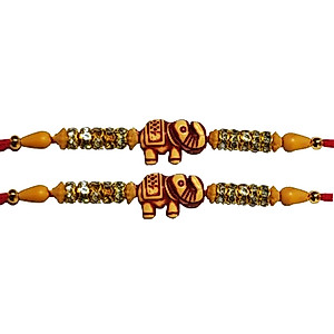 Belexy Set of 2 Rakhi for Brother, Bhaiya, Bhabhi, Sister Handmade Rakhi for Brother Elephant Design Rakhi Beads Traditional Rakhi for Raksha Bandhan Stylish Rakhi, Fancy Rakhi