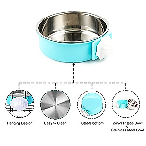 HERCOCCI Crate Dog Bowl, Removable Stainless Steel Pet Kennel Cage Hanging Food Bowls and Water Feeder Coop Cup Prevent Overflow for Puppy, Medium Dog, Cat, Rabbit, Ferret (2PCS)