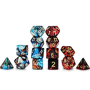 14 Pieces 7-die Dice Set Polyhedral Dice Compatible with Dungeons and Dragons with Black Pouch