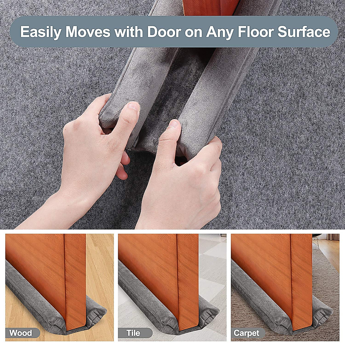 GDHOMM Under Door Draft Stopper, Door Sweeps Door Noise Blocker Soundproof Weather Stripping Window Breeze Blocker Energy Saving 30" to 36" Size Adjustable,Gray