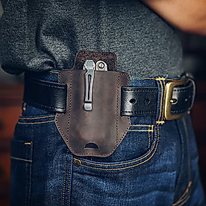 VIPERADE PJ31 Multitool Sheath, Flashlight Holster for Belt, EDC Pocket Pouch Leather Sheath for Men, Belt Sheath EDC Holster for Multitool, Flashlight, Folding Pocket Knife (No MOLLE-Brown)