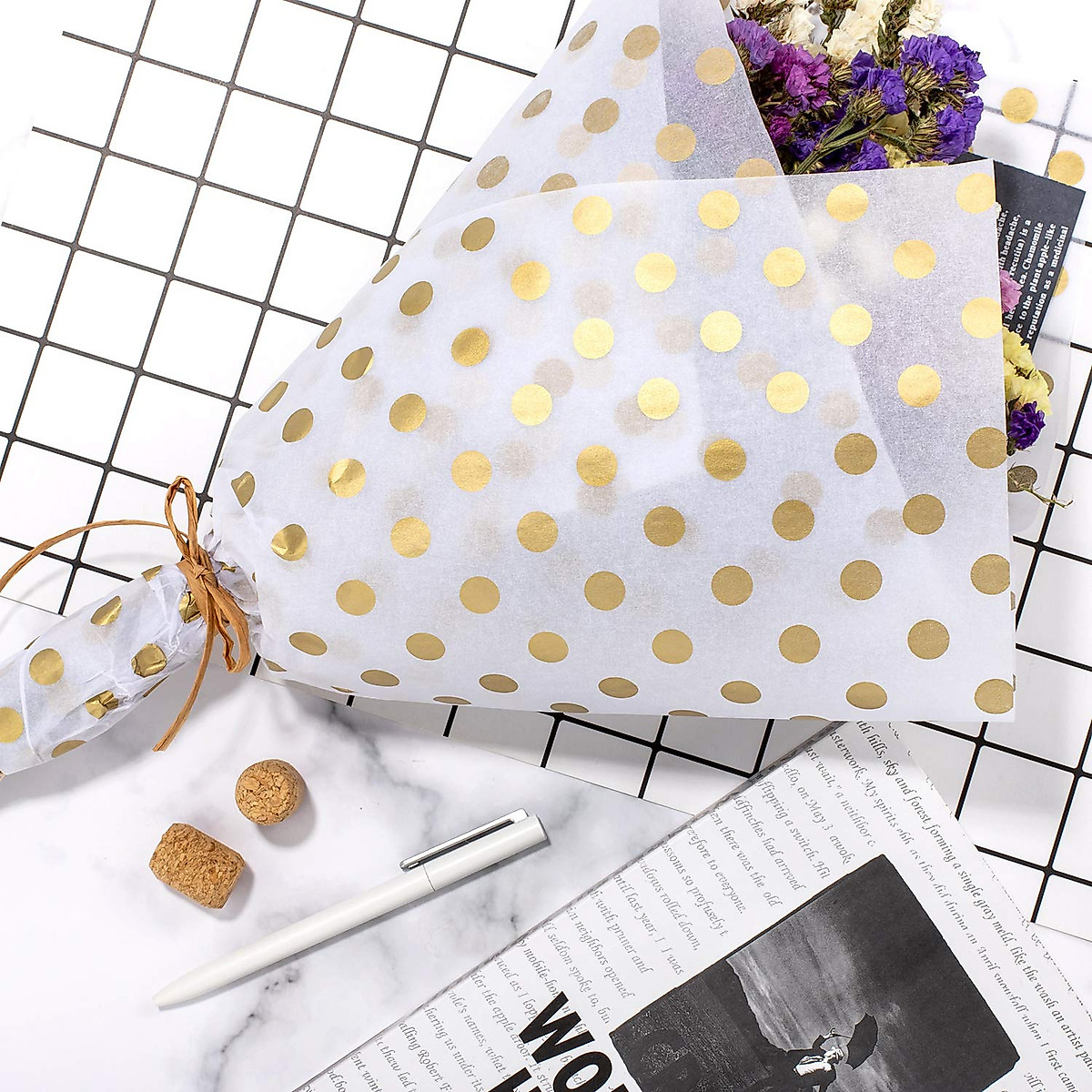 Whaline Metallic Tissue Paper 180 Sheets Gold Tissue Paper Bulk, Metallic Gift Wrapping Paper for Christmas, Home, Kitchen, Birthday Party, Arts Crafts, DIY, Weddings, Bridal Showers