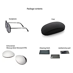 Porsche Design P8478 Iconic Sunglasses (66mm, D - Matt Black / Lens - Grey Blue / Extra Lens - Mercury, Silver Mirrored)