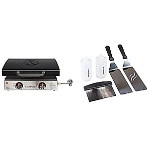 Blackstone 1813 Stainless Steel Propane Gas Hood Portable, Flat Griddle Grill Station, 12,000 BTUs, 22 Inch, Black & 1542 Flat top Griddle Professional Grade Accessory Tool Kit (5 Pieces) 16 oz Bottle
