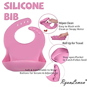 RyanLemon Baby Feeding Set, Silicone Baby Led Weaning Set, Suction Plate and Bowl, Pocket Bib, Spoon Fork, Toddler Flatware Set for Babies 6 Months+, Purple