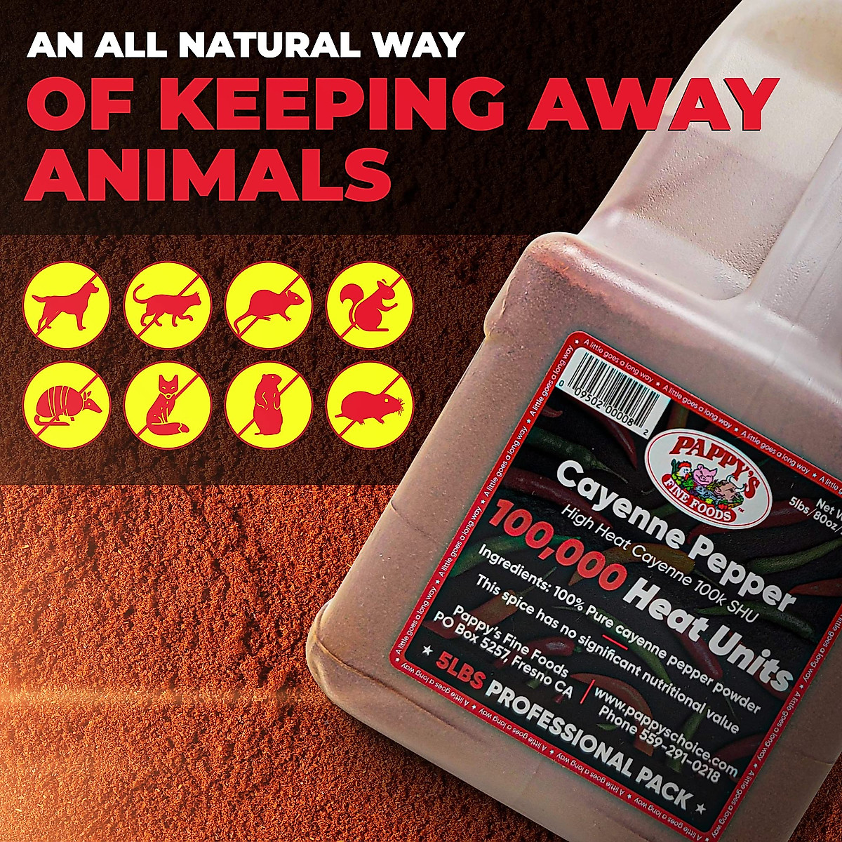 Cayenne Pepper Powder Bulk – 100,000 Heat Units - 5lb Jar.