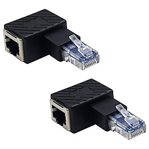 Duttek Ethernet Adapter 90 Degree, Right Angled RJ45 Male to Female Ethernet Extender Adapter, Cat5e/Cat6 RJ45 Ethernet, for Modem, Router, PC, Network Printer, Laptop, LAN, Switch, etc 2 Pack