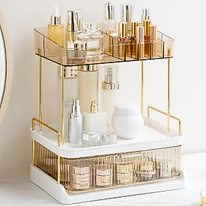 Citylife 2-Tier Bathroom Counter Organizer, Multi-Purpose Makeup Organizer Countertop, Skincare Organizers, Exquisite Vanity Organizer, Amber