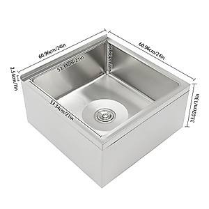 Commercial Mop Sink Floor Basin 24x24x13" 304 Stainless Steel Mop Service Basin with Quick Draining Filter Basket Household Mop Bucket Single Bowl Kitchen Sink Prep&Utility Sink