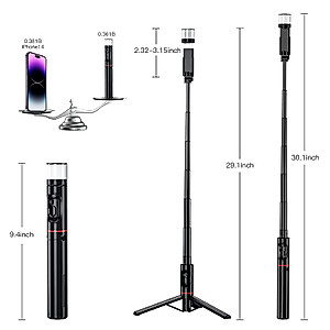 Selfie Stick Tripod with Detachable Wireless Remote, ESSAGER 30" Portable Foldable Mini Selfie Stick & Phone Tripod Stand Compatible with iPhone/Android for Travel (White)