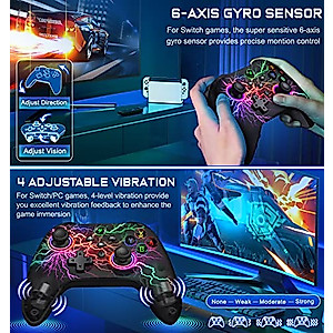 Wireless Switch Pro Controller for Nintendo Switch Controller/Lite/OLED, LED Wired Windows PC Gmaepad-Wireless iOS/Android Remote with Cool RGB Light/Programmable
