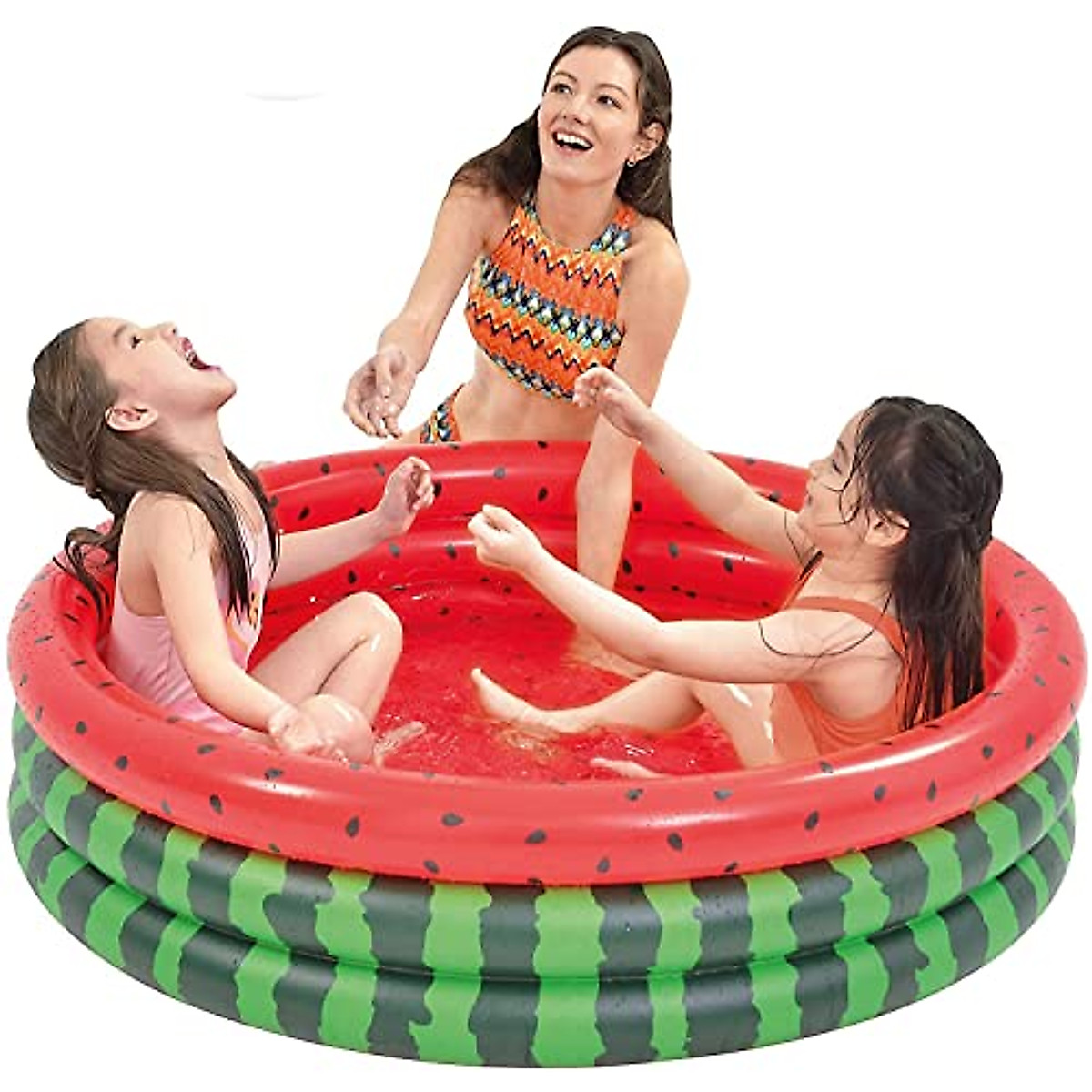 Inflatable Paddling Pool, 47" x 12" Kiddie Swimming Pool with Wide Sides, 3-Ring Watermelon Bathing Pool for Kids Splashing Fun Outside, Garden, Backyard Play