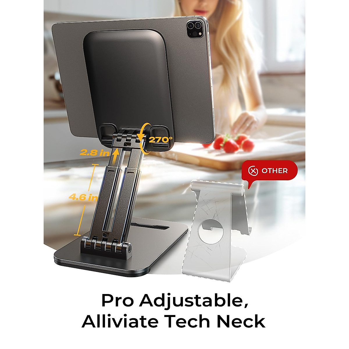 LISEN Tablet Stand for iPad Stand Holder Desk, Foldable iPad Pro Holder Portable Monitor Stand Travel Accessories, Office Desk Accessories for Kitchen 2024 iPad Mini 7 Kindle iPhone 4-15.9" Black