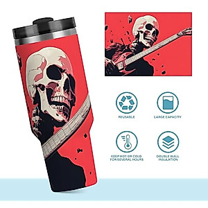 Flradish 30oz Tumbler with Handle, Skeleton Rock Stainless Steel Tumbler with Lid and Straws Double Wall Vacuum Insulated Leakproof Coffee Travel Mug