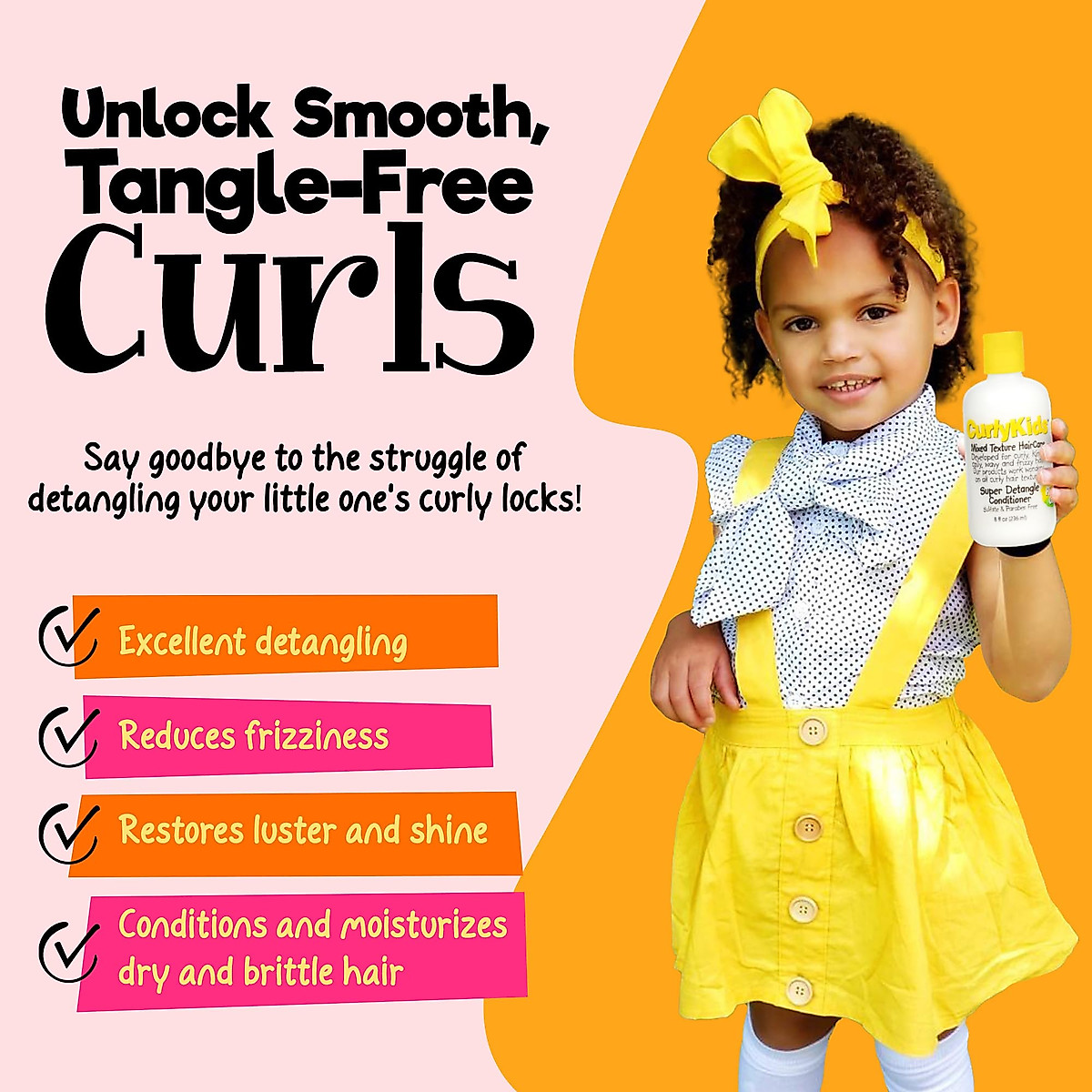 CurlyKids Super Hair Detangler Conditioner | Kids Hair Conditioner for Curly, Kinky & Wavy Hair | Sulfate & Paraben-Free Hair Care Formula - 8oz