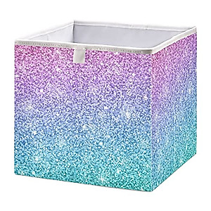 Pink Blue Glitter Cube Storage Bin Collapsible Storage Bins Waterproof Toy Basket for Cube Organizer Bins for Toys Nursery Kids Closet Book Bathroom Office - 11.02x11.02x11.02 in