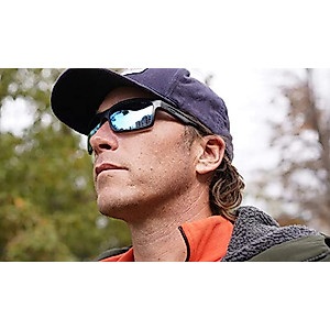 Revo Sunglasses Crawler XL: Polarized Performance Rectangle Sport Wrap Frame, Matte Black Frame with Blue Water Lens