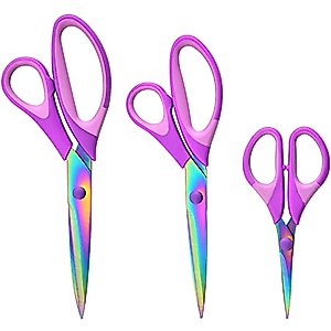 Fabric Scissors, 3 PCS Sewing Scissors All Purpose, Purple Handle Colorful Titanium Plating Sharp Fabric Scissors for Office, Craft Scissors by Missraza